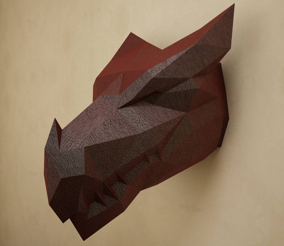 Papercraft Dragon Head Trophy, Papercraft 3D, Paper Model, DIY Black ...