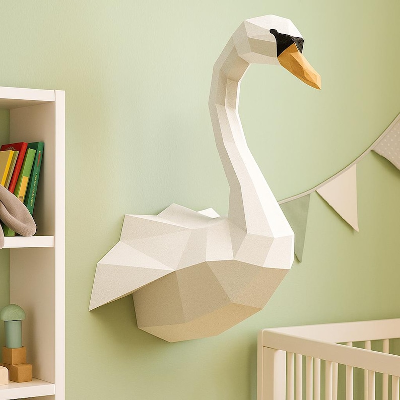 Papercraft Swan, DIY Paper Craft Model, PDF Template Kit, Low Poly ...