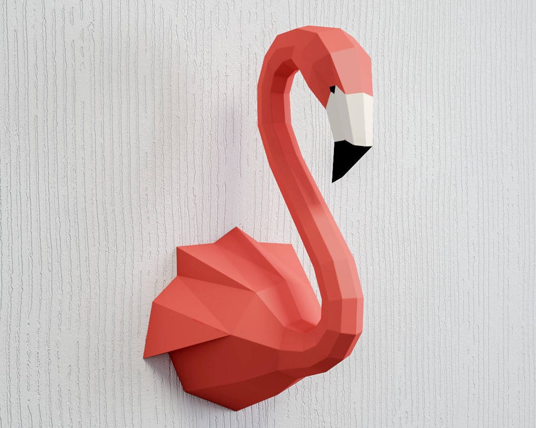 Papercraft Flamingo, escultura 3D Paper Craft, trofeo de cabeza de ...