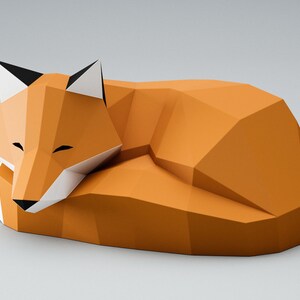 Papercraft Fox, Sleeping Paper Animal, DIY Origami Pattern, Dog 3D ...
