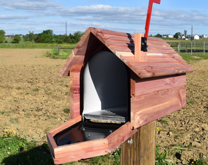 Cedar Wood Mailbox Log Cabin Mailbox Tin Mailbox Liner Sustainable ...