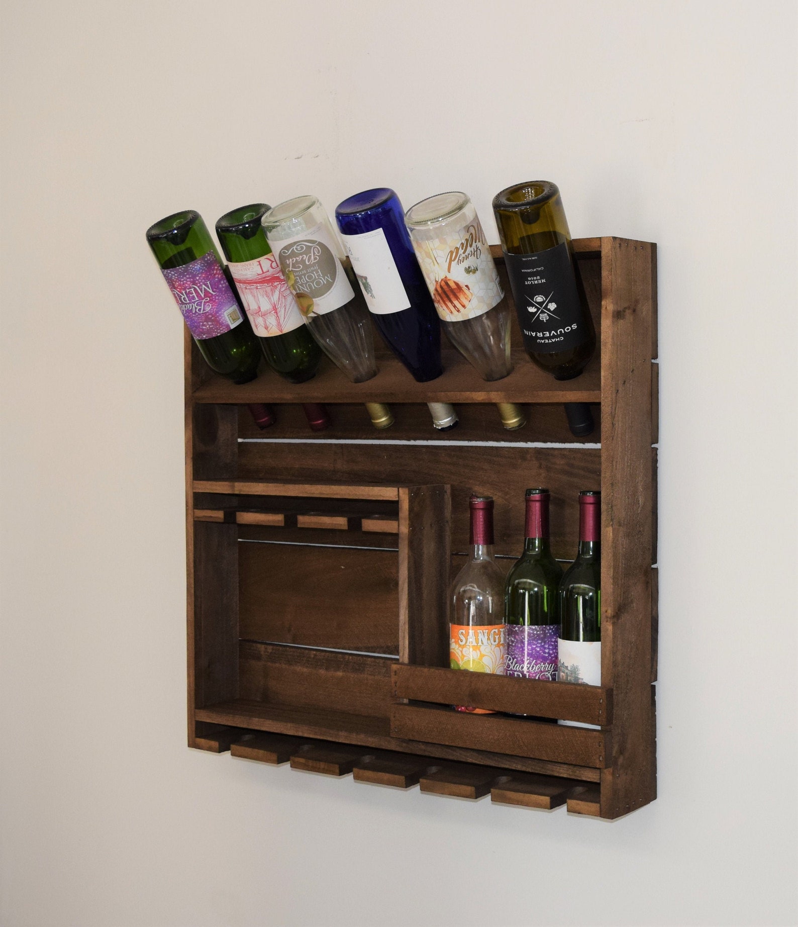 Wine Rack Wall Mounted Rustic Wine Rack Wood Wine Rack - Etsy