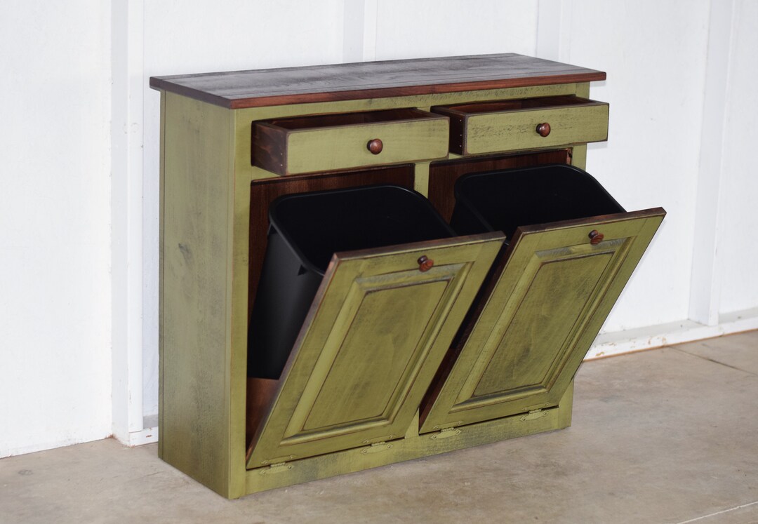 Rustic Double Trash Can Solid Wood Double Trash Bin Amish Handmade Made ...