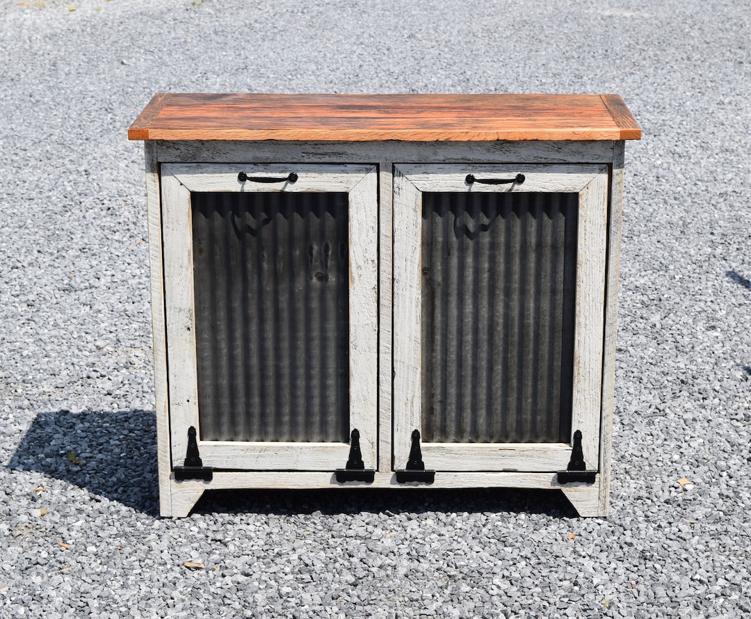 Amish Trash Can Cabinet | Naturally Rustic | Distressed Double Trash ...