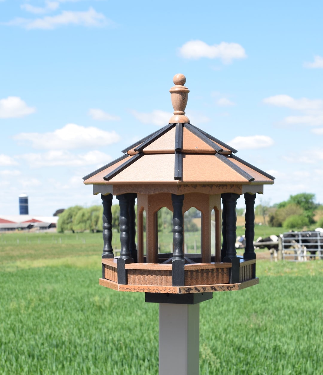 Amish Handmade Poly Lumber Spindle Bird Feeder | Black & Mahogany - Etsy