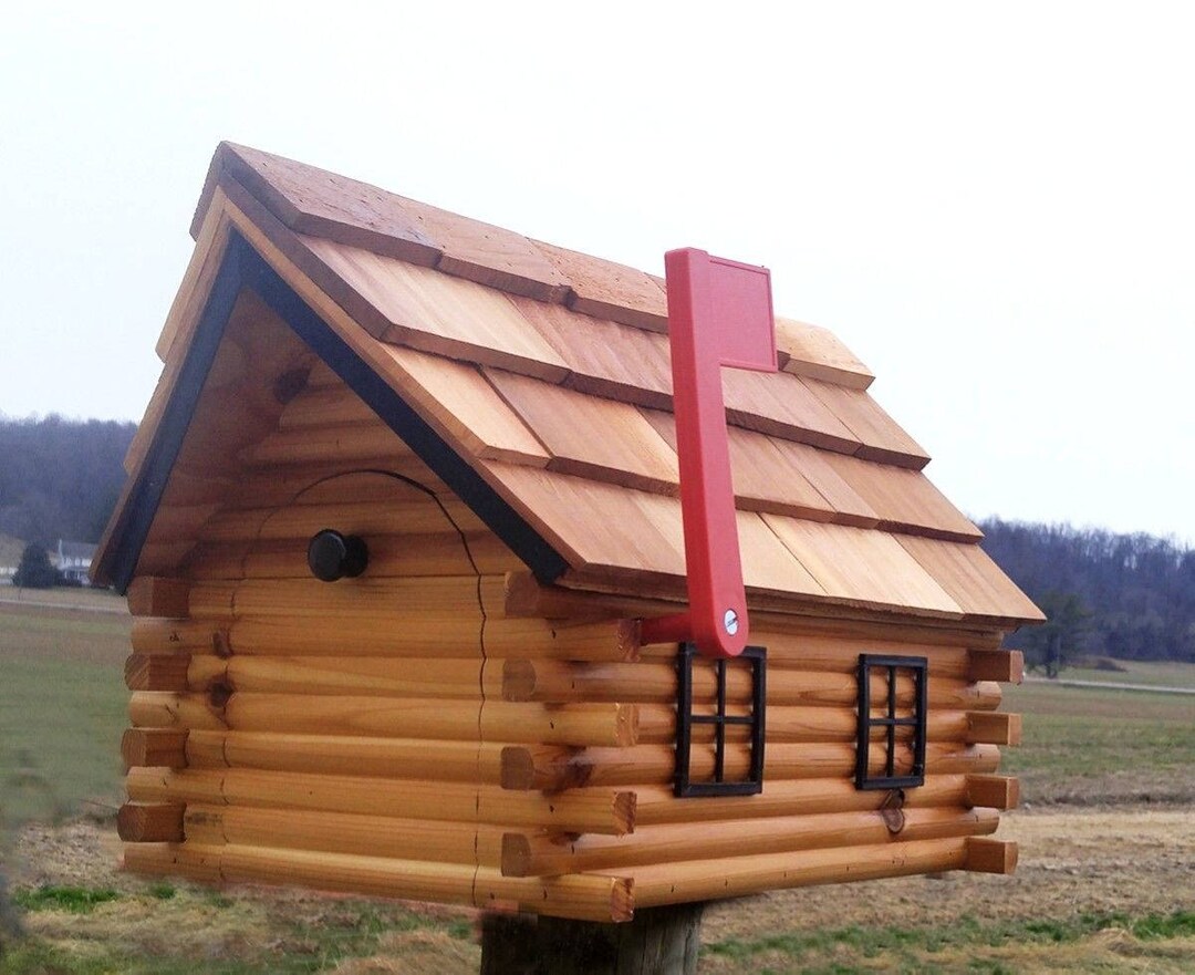 Cedar Mailbox | Cedar Log Cabin Mailbox | Amish Handcrafted Mailbox - Etsy