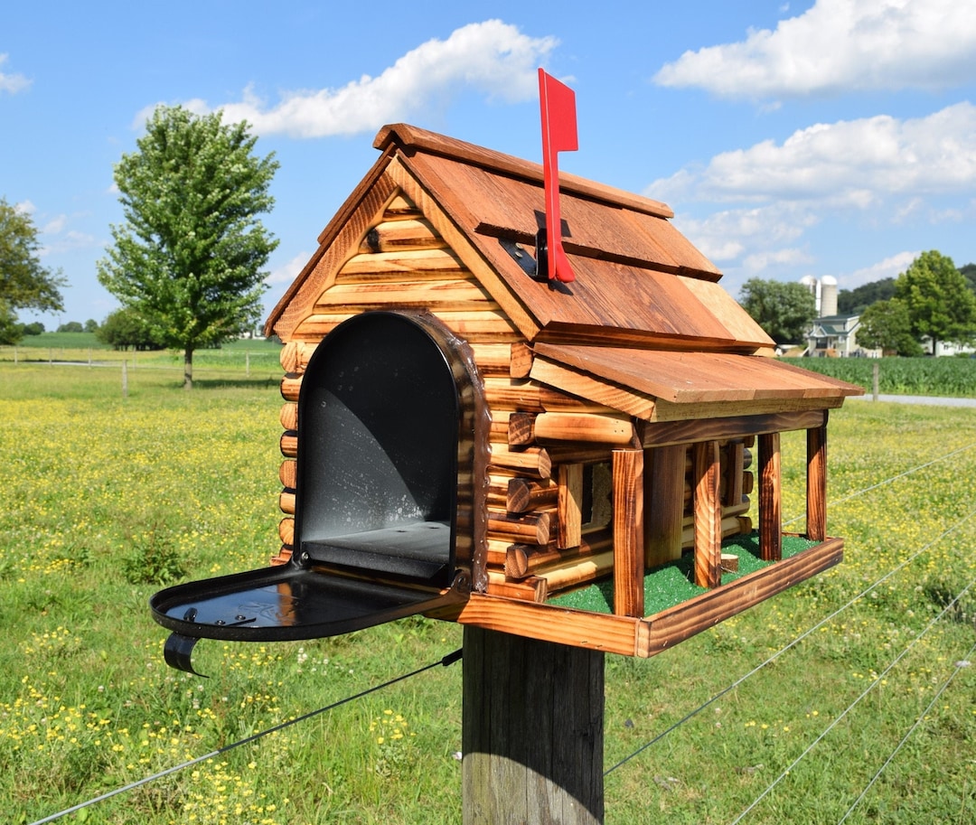Amish Handmade Log Cabin Mailbox | Pine Wood, Cedar Shingles - Etsy