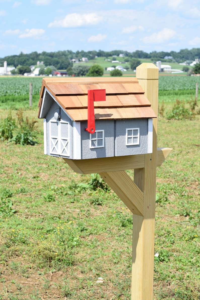 Amish Handmade Mailbox | Cedar Roof, Wood Trim - Etsy