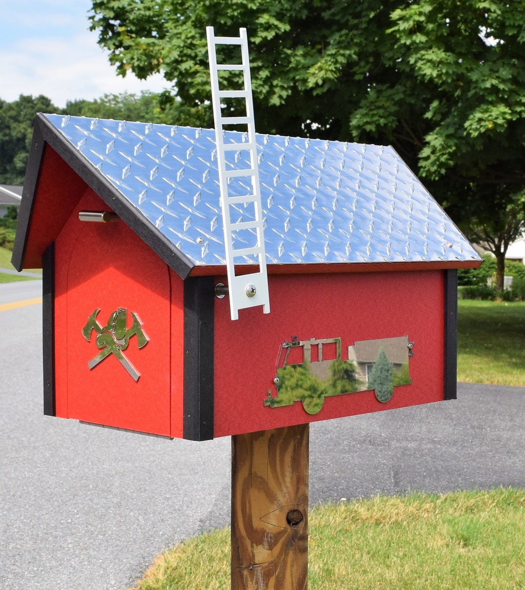 Amish Handmade Firefighter Mailbox | Recycled Poly Lumber, Ladder Flag ...