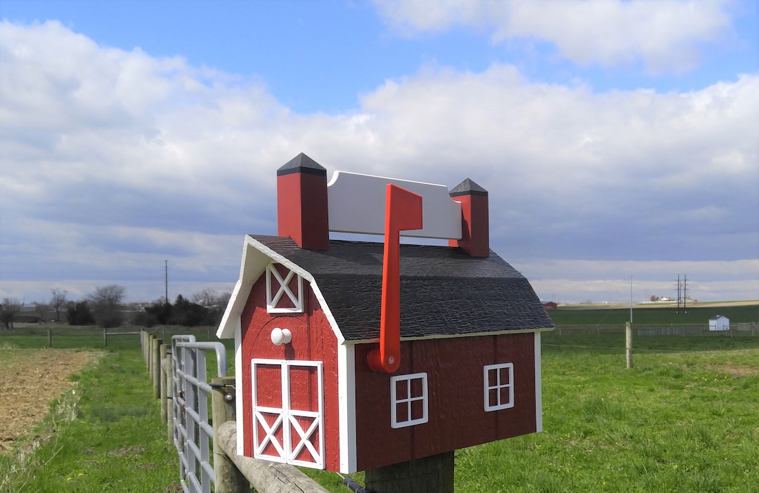Amish Handmade Barn Mailbox | Red With Name Plate, USA Made - Etsy