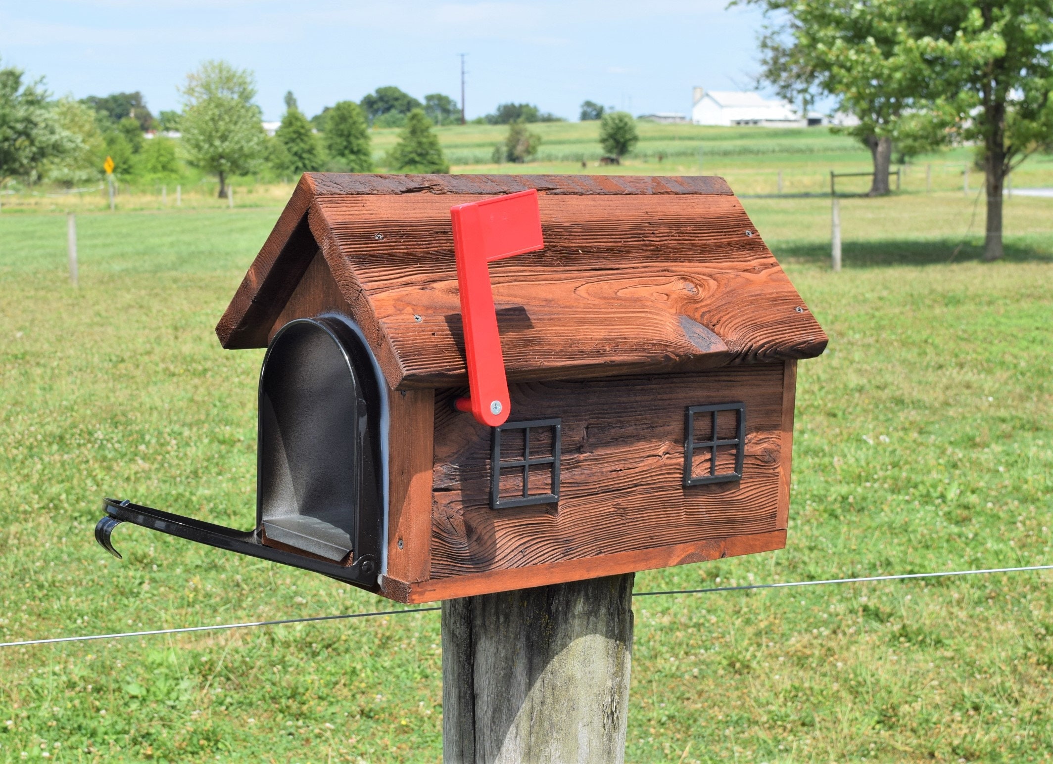 Reclaimed Barn Wood Log Cabin Mailbox | Amish Handmade - Etsy