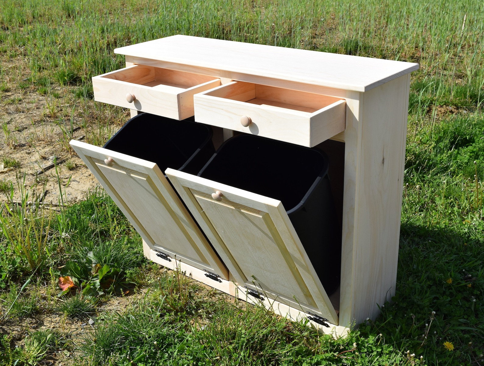 Amish Handmade Double Trash Can Cabinet | Unfinished Pine Wood - Etsy