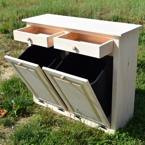 Unfinished Trash Can | Double Trash Bin | Amish Handmade Trash Cabinet ...