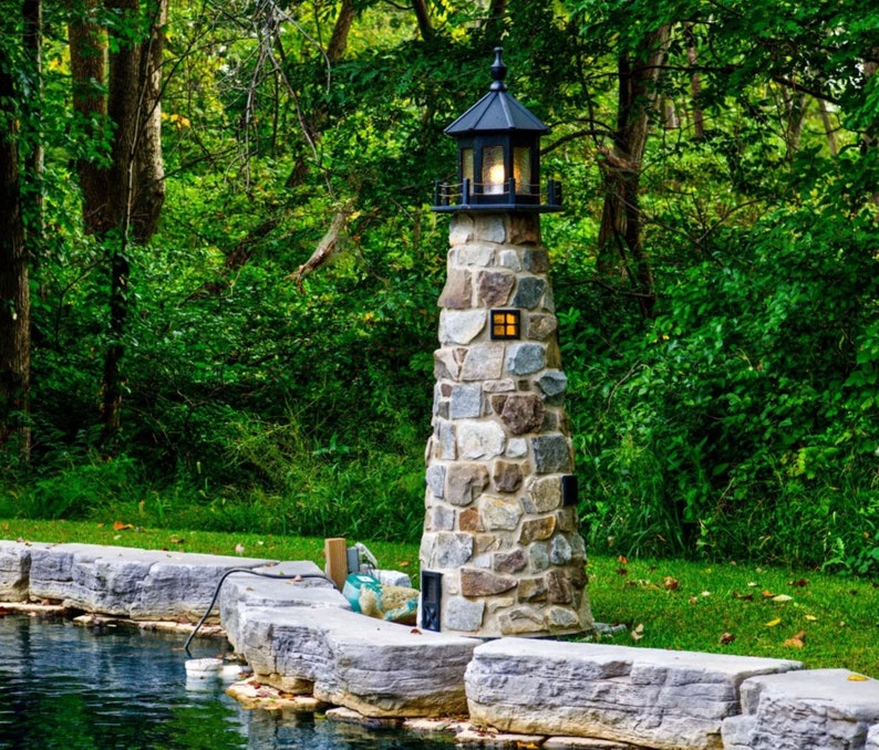 Amish Handmade Stone Garden Lighthouse | Outdoor Decor - Etsy