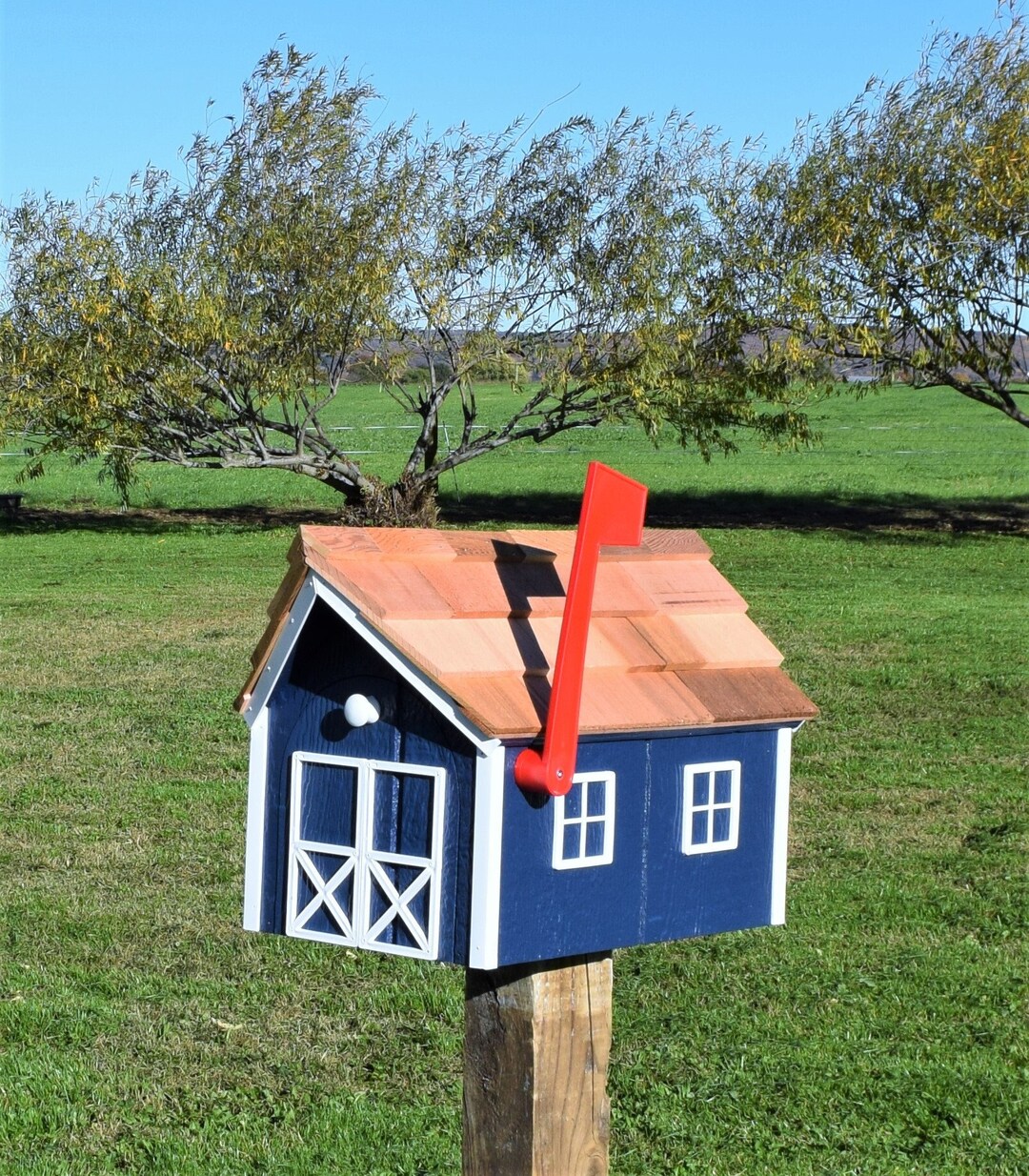 Amish Handmade Barn Mailbox | Cedar Shingle Roof - Etsy