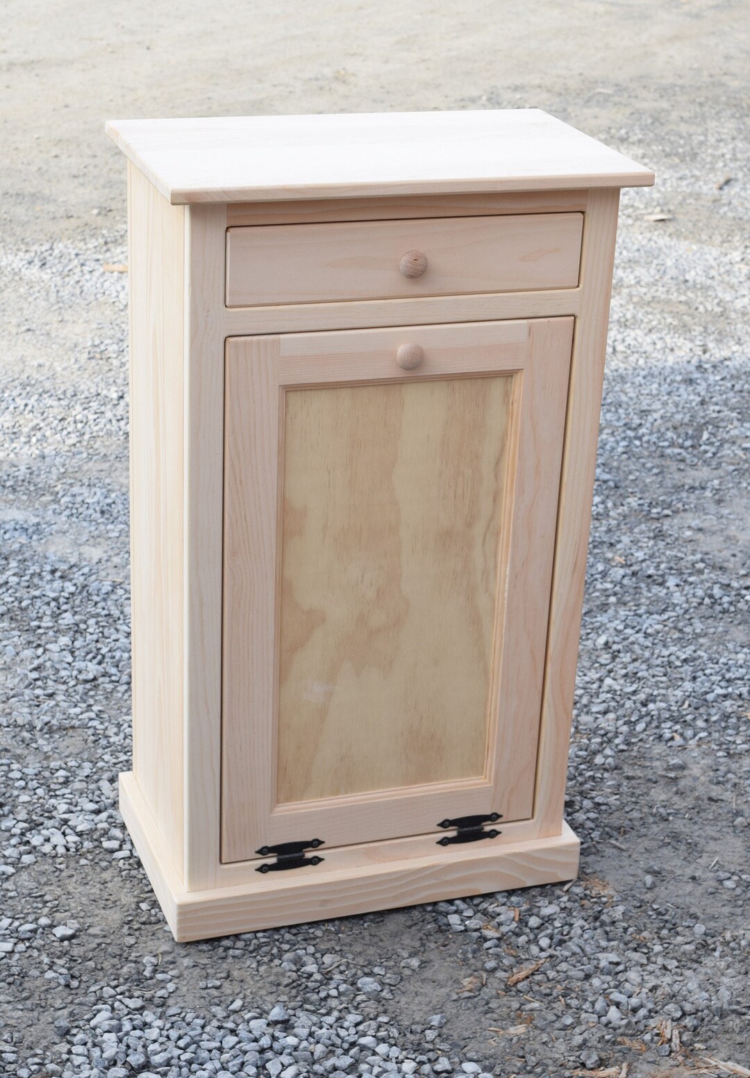 Amish Handmade Unfinished Pinewood Trash Cabinet | 50 Qt Tilt-out Bin ...