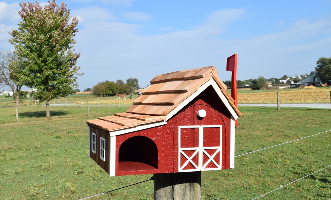 Amish Handmade Red Barn Mailbox With Newspaper Slot - Etsy