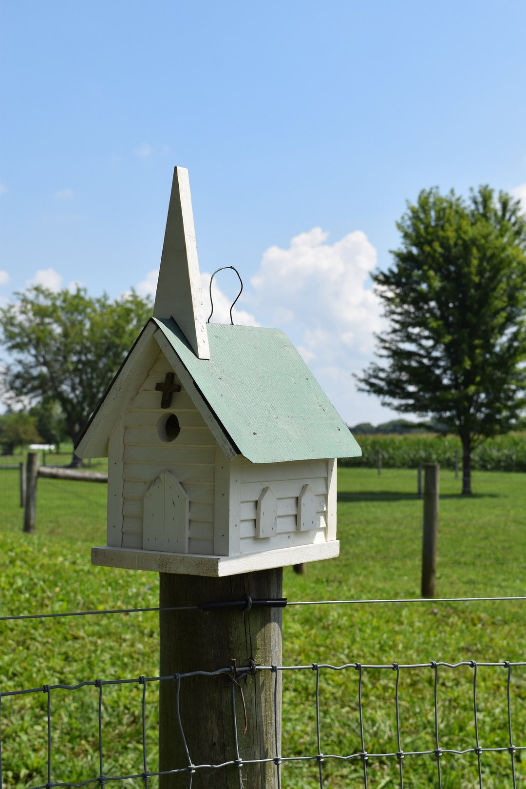 Birdhouse CHURCH BIRDHOUSE Reclaimed Materials Amish Handmade Green ...