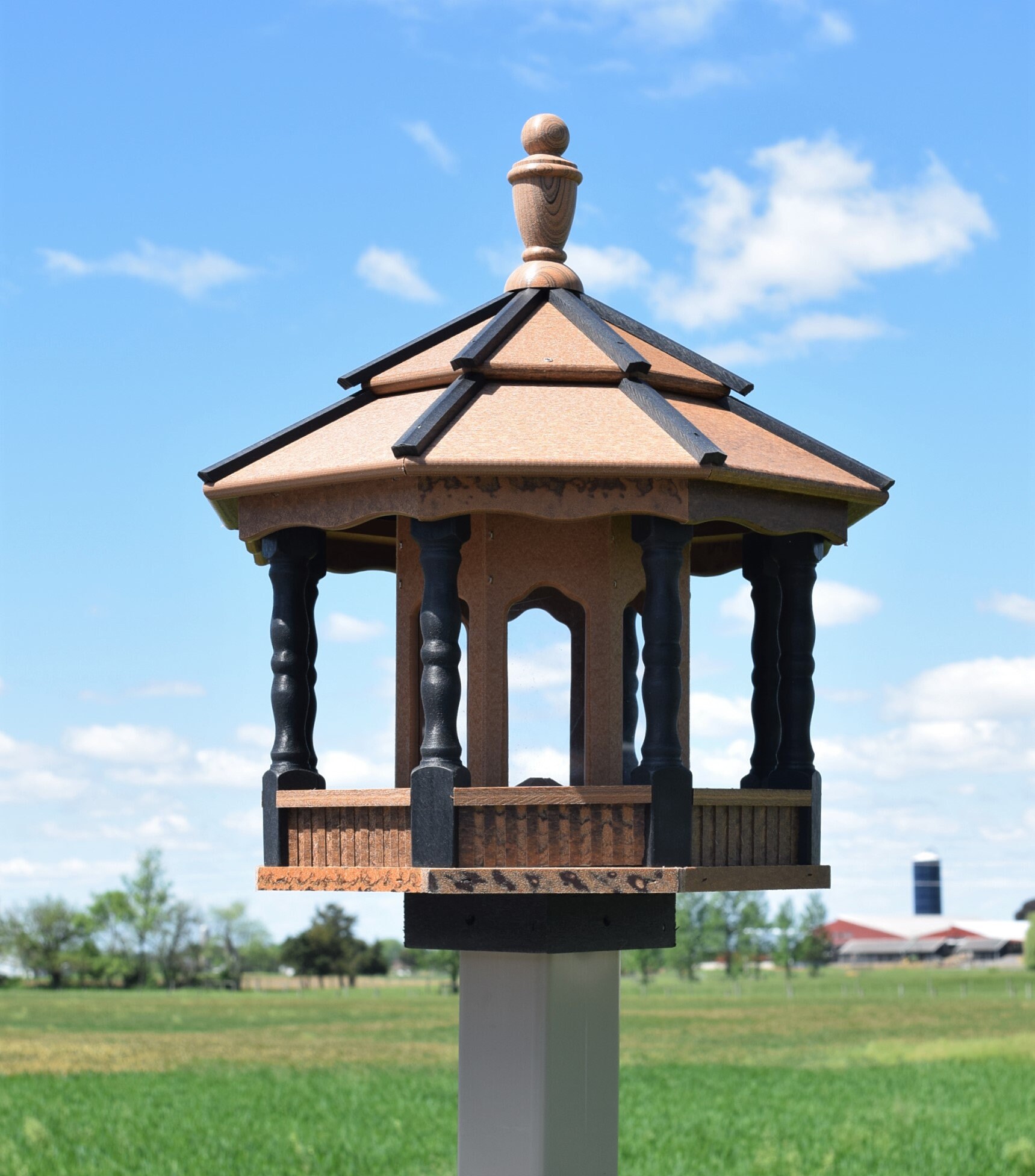 Amish Handmade Poly Lumber Spindle Bird Feeder | Black & Mahogany - Etsy