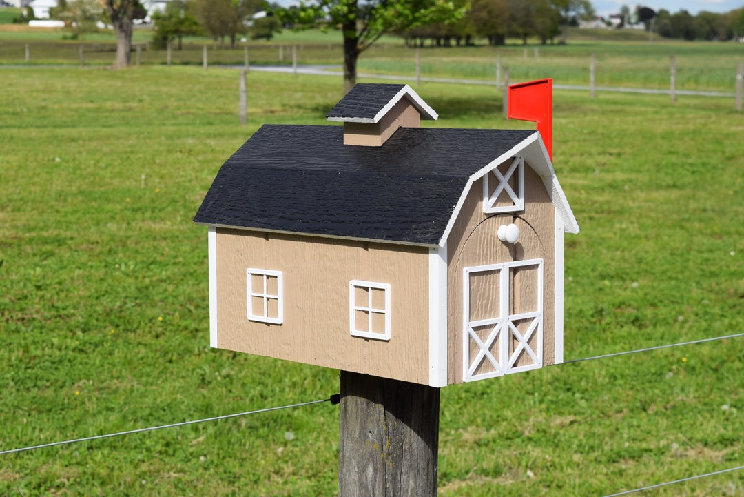 Barn Mailbox | Amish Mailbox | Amish Handmade| Tan and Black With White ...