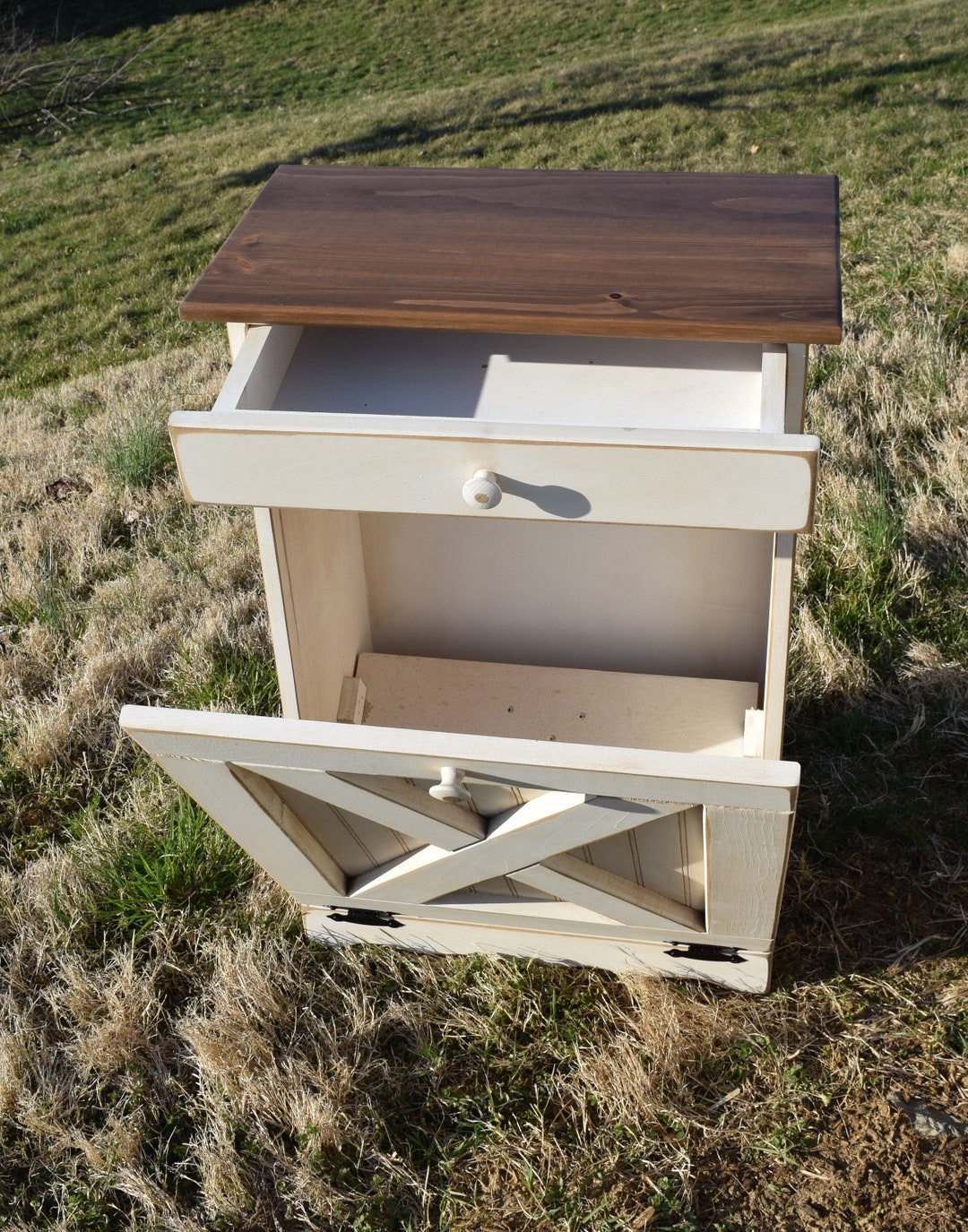 Rustic Wood Trash Can | Tilt-out Barn Door | Flat Rustic Finish | Amish ...