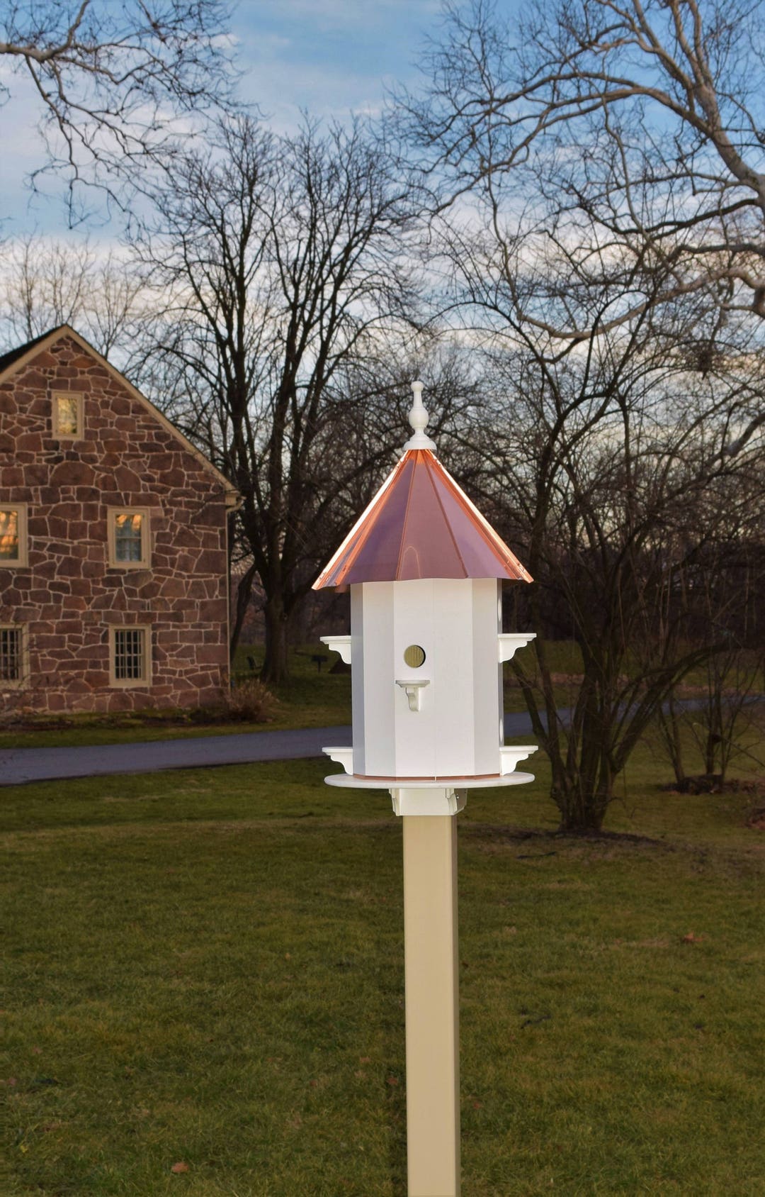 Birdhouse | Copper Roof Birdhouse | Vinyl & Copper | 6 Holes | Amish ...