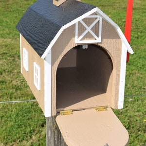 Amish Handmade Barn Mailbox | Tan and Black With Red Flag - Etsy