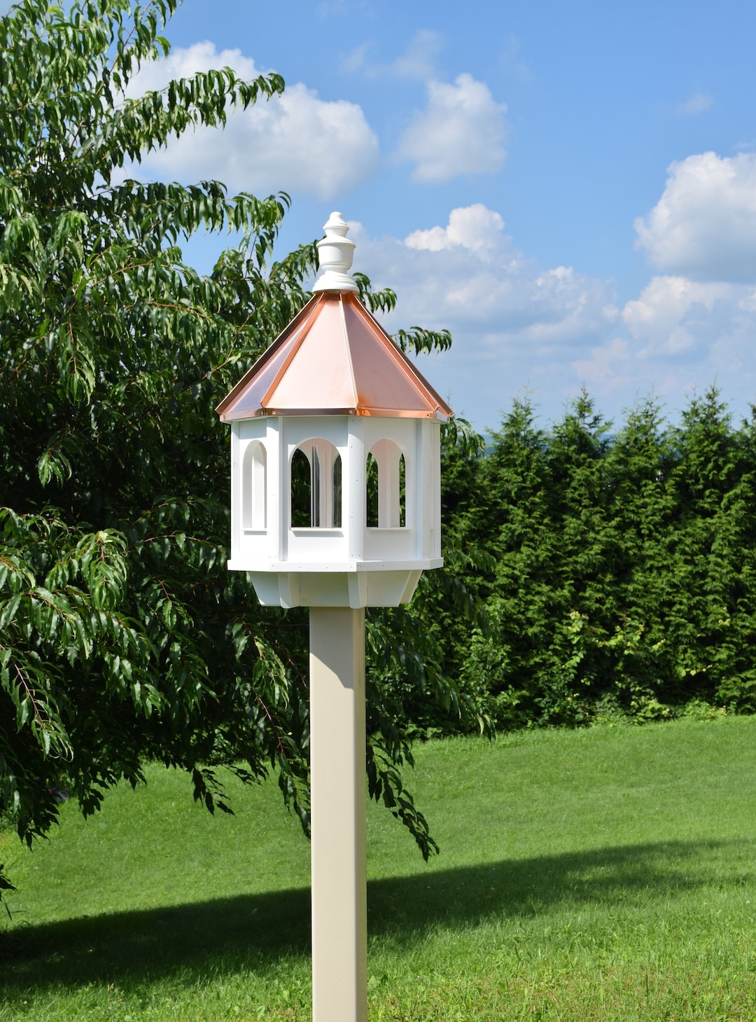 Large Bird Feeder | Octagon Vinyl & Copper Feeder | Amish Handmade ...