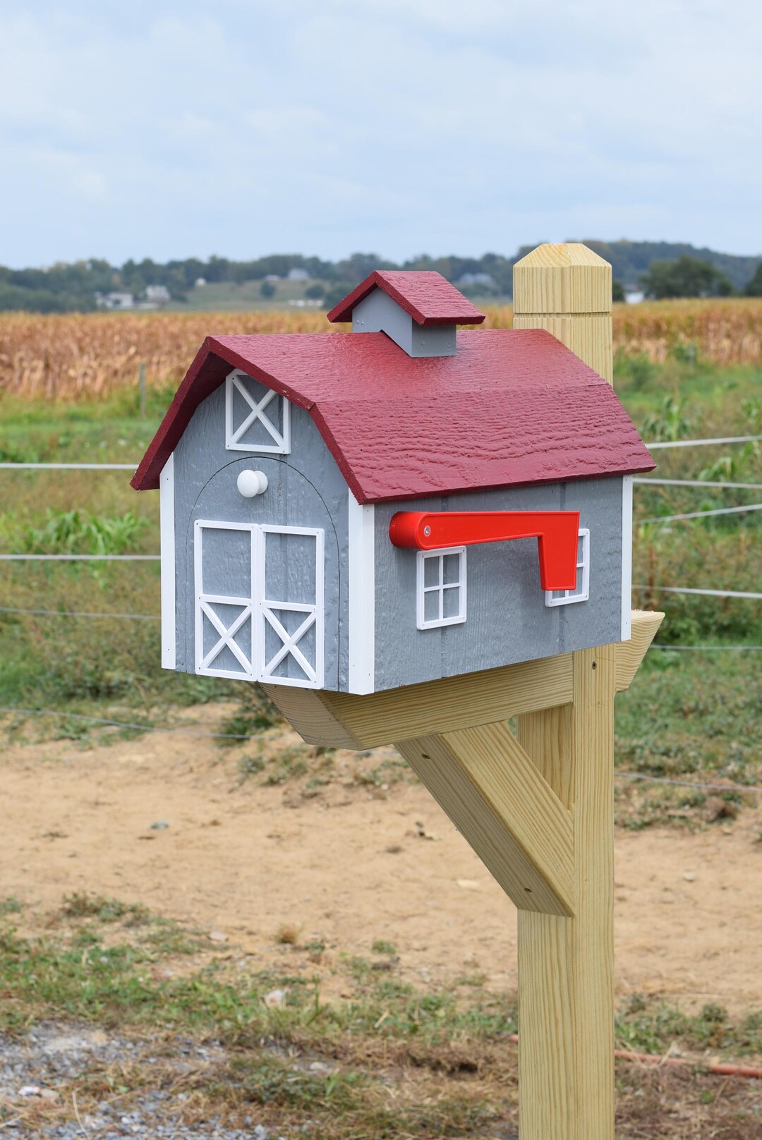Amish Handmade Barn Mailbox | Red Roof, USA Made - Etsy