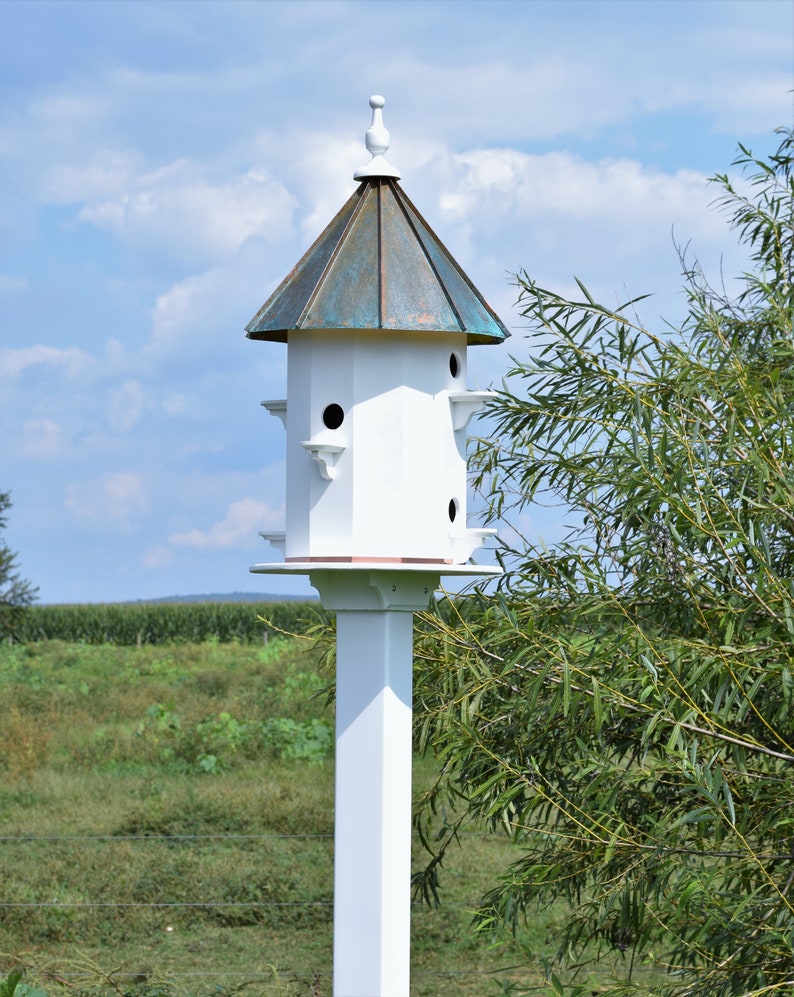 Birdhouse | Copper Roof Birdhouse | Vinyl & Copper | 6 Holes | Amish ...