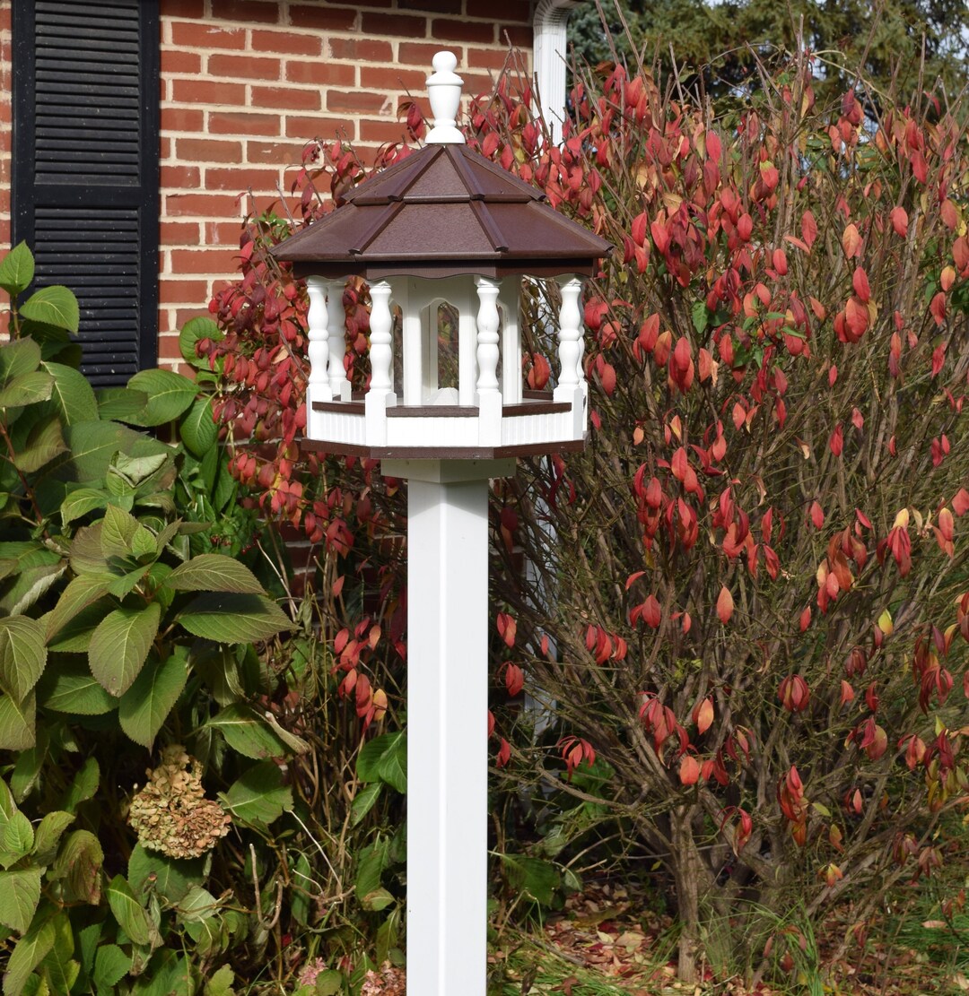 Amish Handmade Spindle Bird Feeder | Recycled Plastic, Large 10qt Tube ...