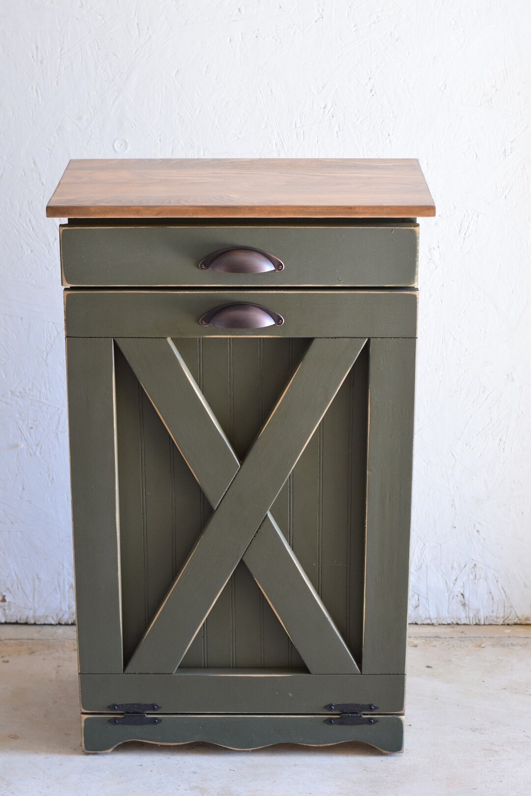 Rustic Tilt-out Trash Can Cabinet | Amish Handmade, Olive Green - Etsy
