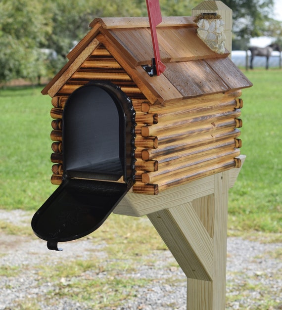 Log Cabin Mailbox Barn Style Mailbox With Cedar Shingle Roof From