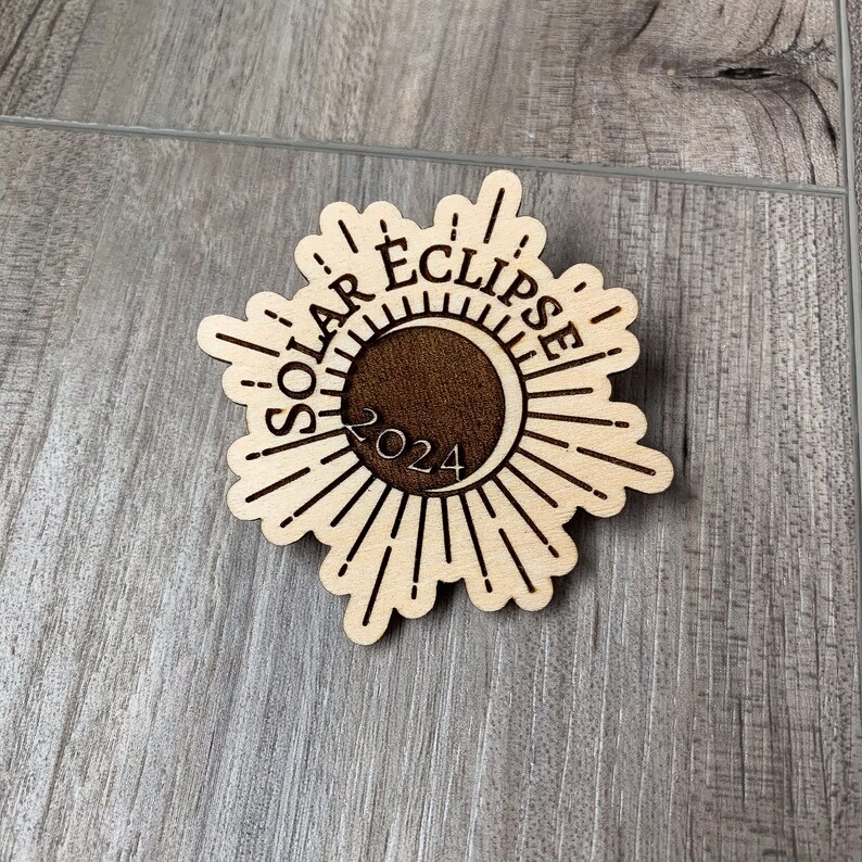 Solar Eclipse 2024 Laser Engraved Pin Special Event Sun & Moon Souvenir ...