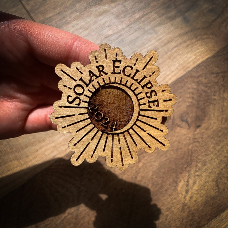 Solar Eclipse 2024 Laser Engraved Pin Special Event Sun & Moon Souvenir ...