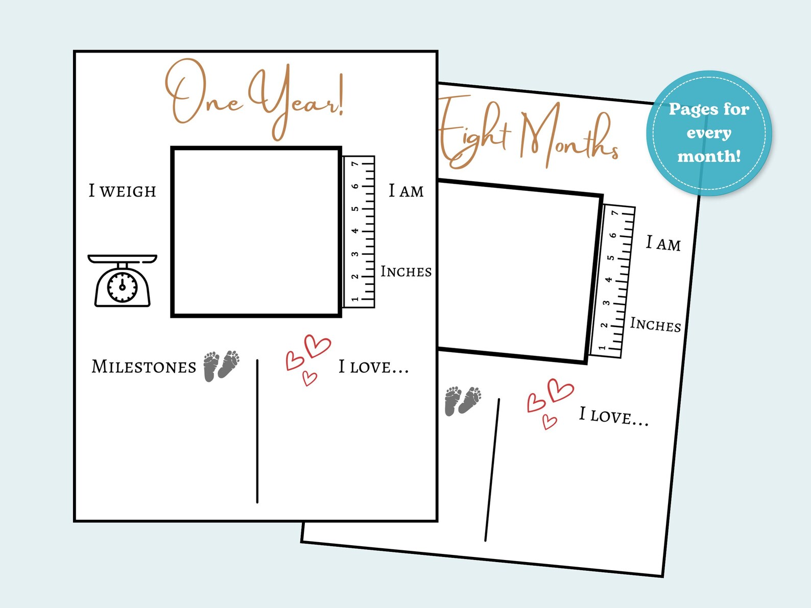 Baby Monthly Milestone Pages | Scrapbook Photo Memories | Digital ...
