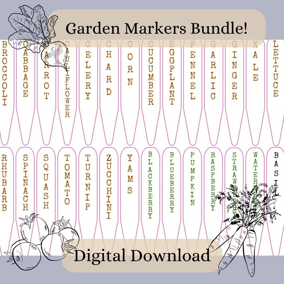 50 Garden Markers Bundle | SVG File Plant ID Tags | Vector Vegetables ...