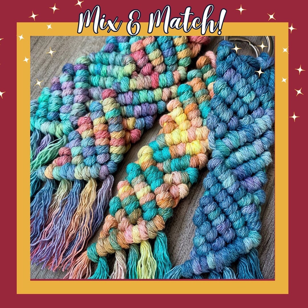 Assorted Tie Dye Clove Hitch Knot Patch Design Macramé Keychains ...