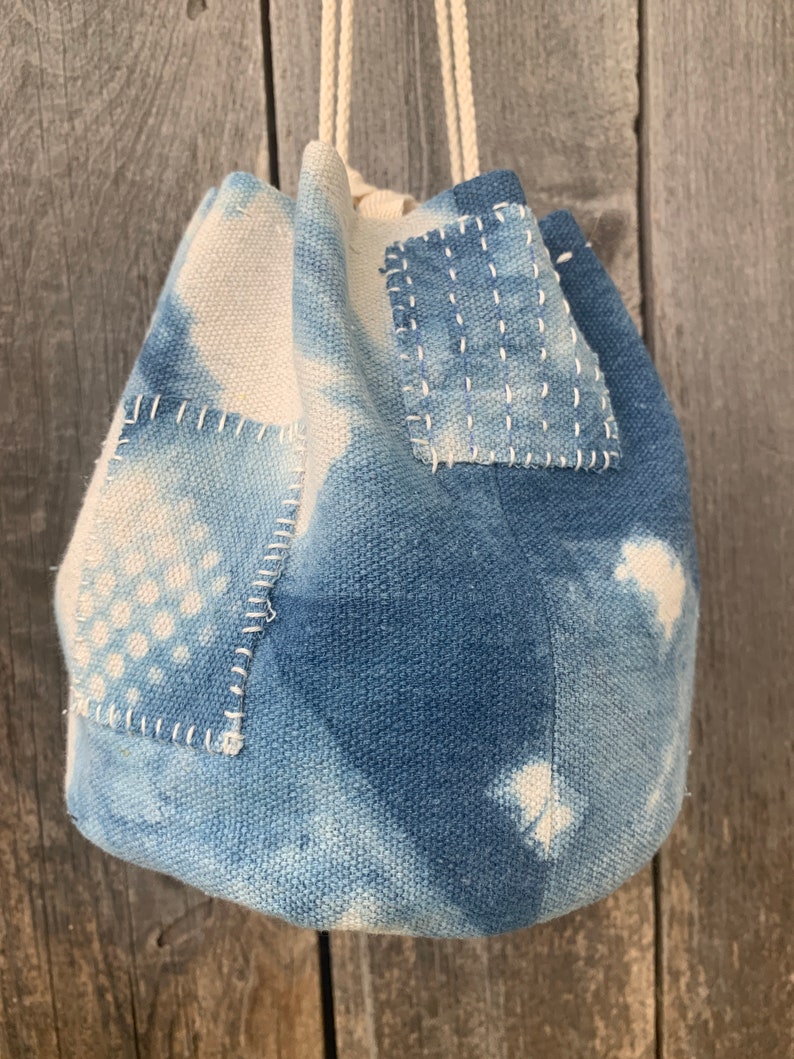 Hand Dyed Indigo Komebukuro, Japanese Drawstring Bag, Rice Bag, Boro ...