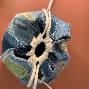 Denim Drawstring Bag With Boro Patches. Komebukuro, Japanese Rice Bag ...