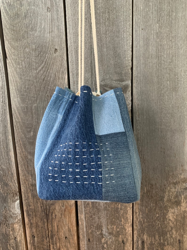 Komebukuro, Japanese Rice Bag, Upcycled Denim Project Bag, Boro Patches ...