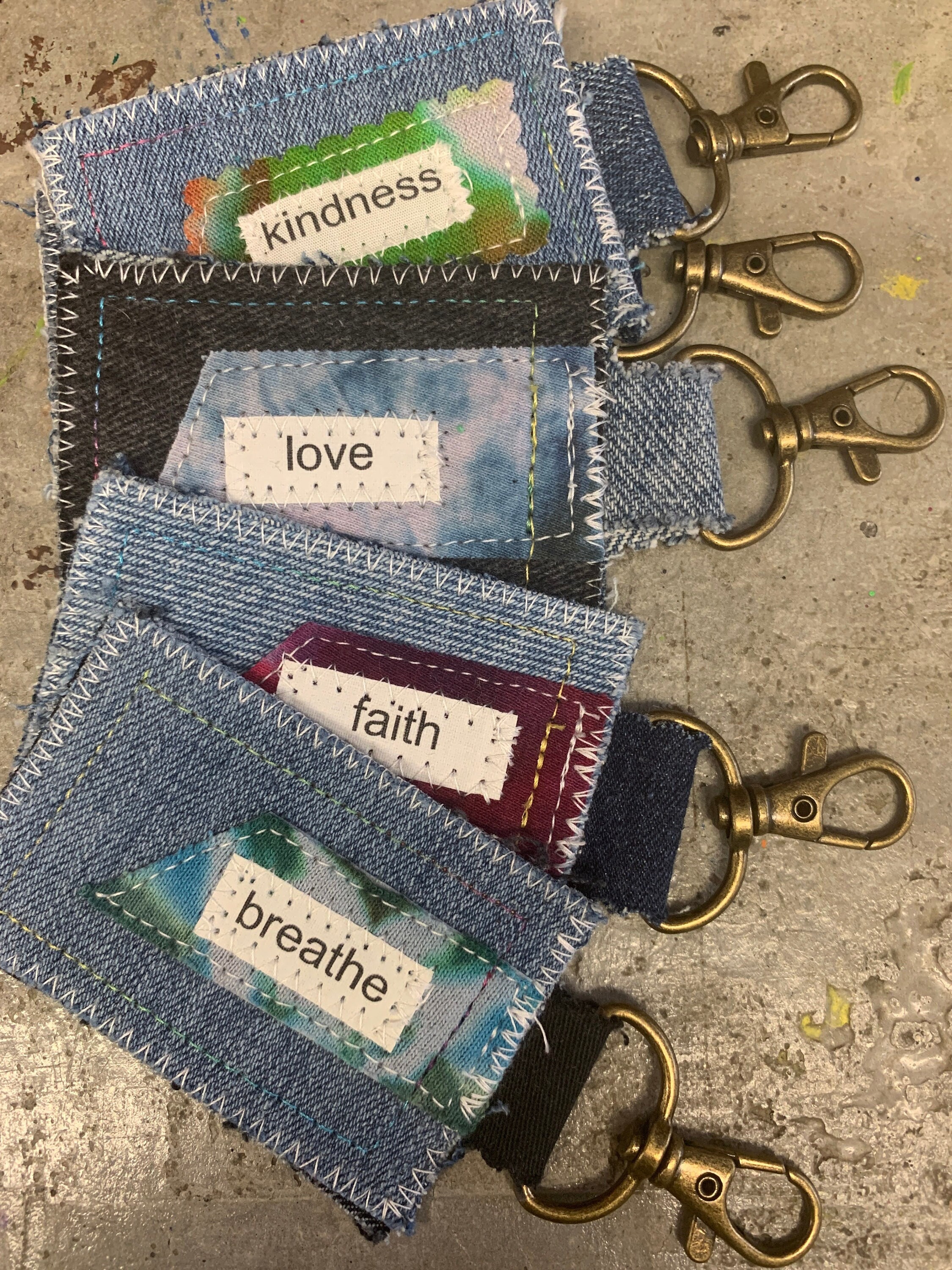 Uplifting Key Chain, Denim Key Fobs,upcycled , Words of Affirmation ...