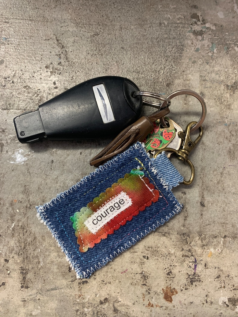 Uplifting Key Chain, Denim Key Fobs,upcycled , Words of Affirmation ...