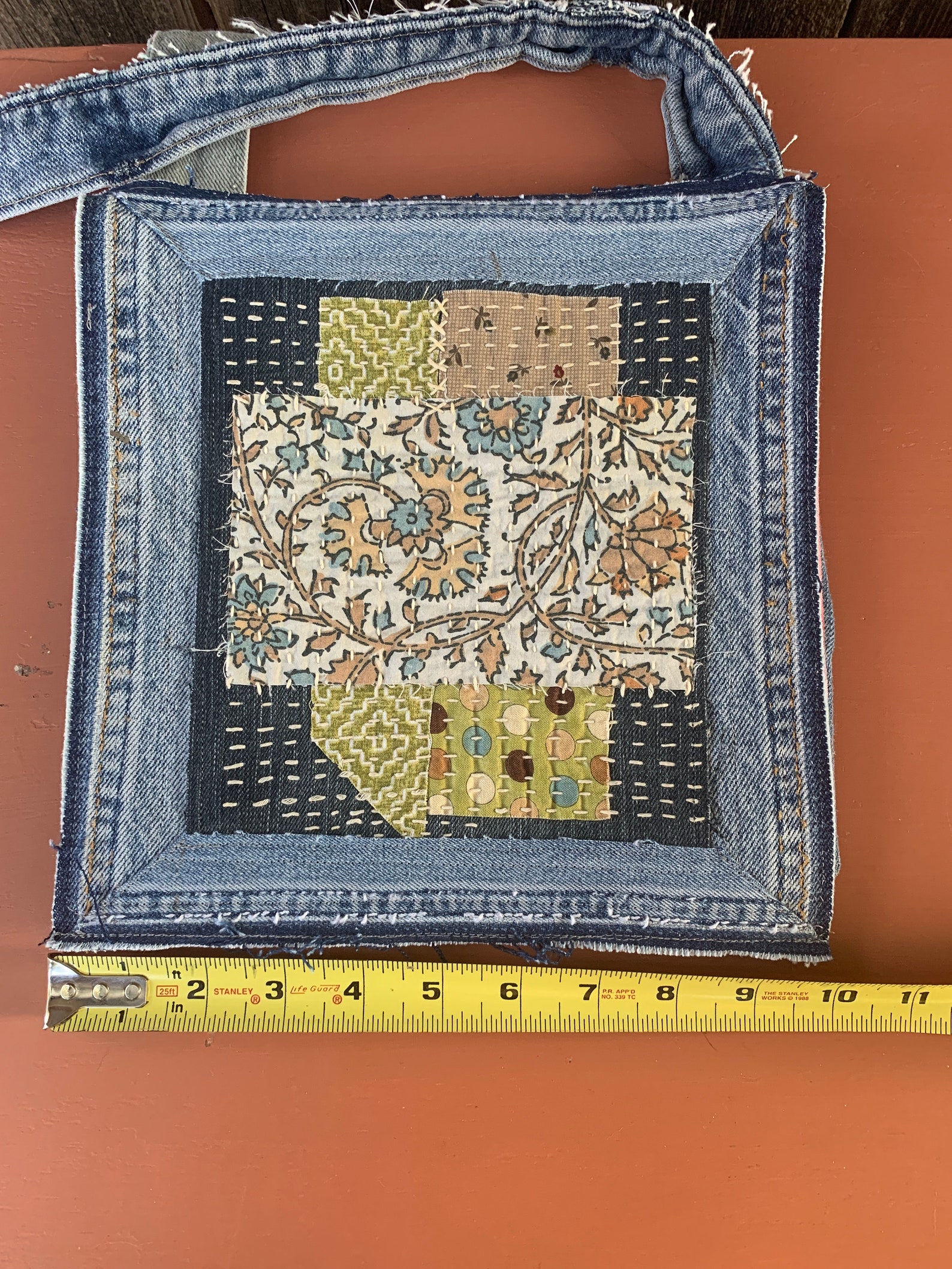 Sashiko Messenger Bag Upcycled Denim 10 X 10, Boro Visible Mending ...