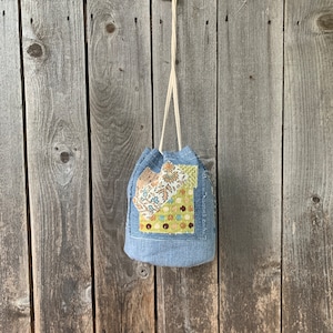 Denim Drawstring Bag With Boro Patches. Komebukuro, Japanese Rice Bag ...