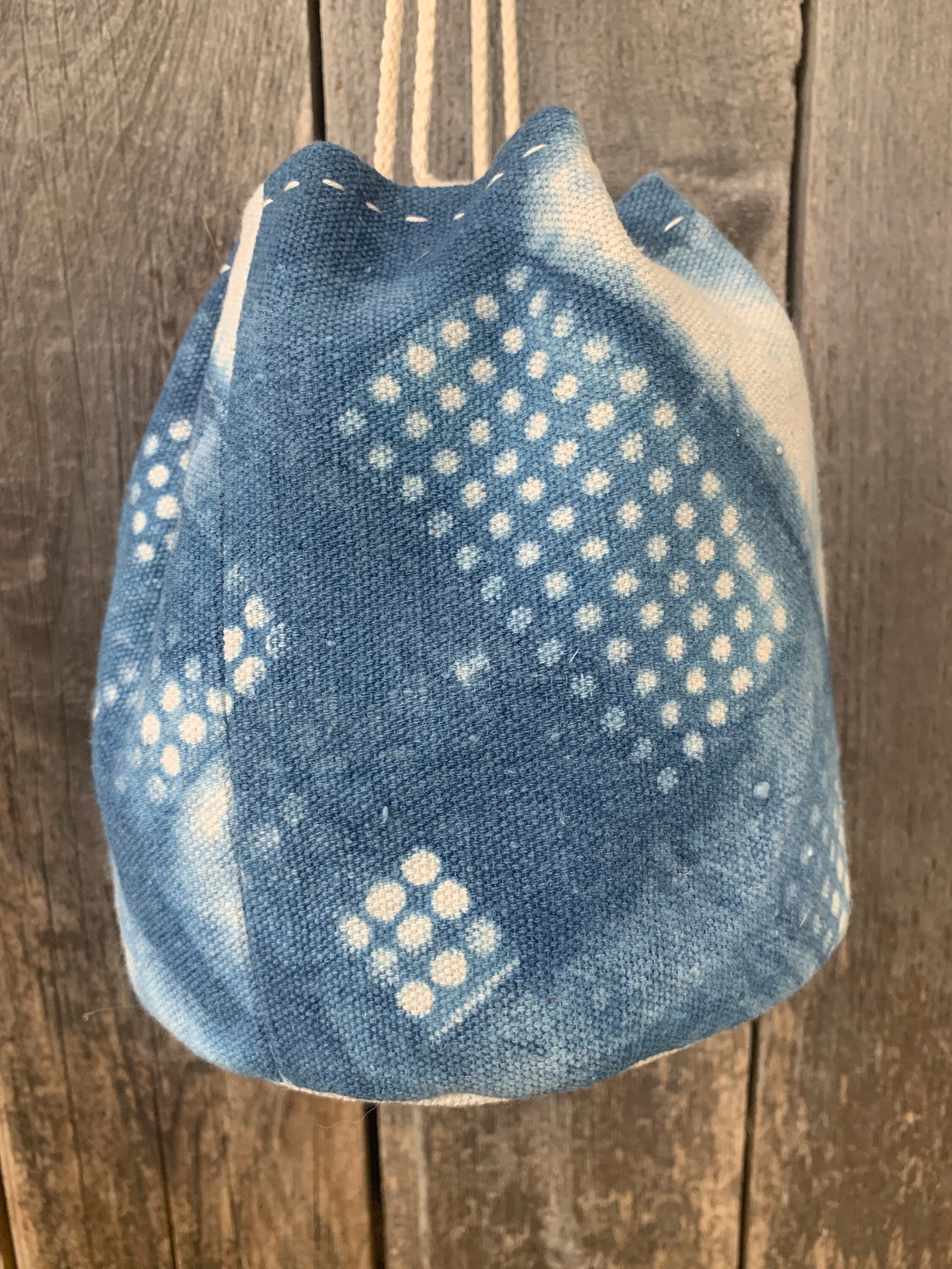 Hand Dyed Indigo Komebukuro, Japanese Drawstring Bag, Rice Bag, Boro ...