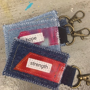 Uplifting Key Chain, Denim Key Fobs,upcycled , Words of Affirmation ...