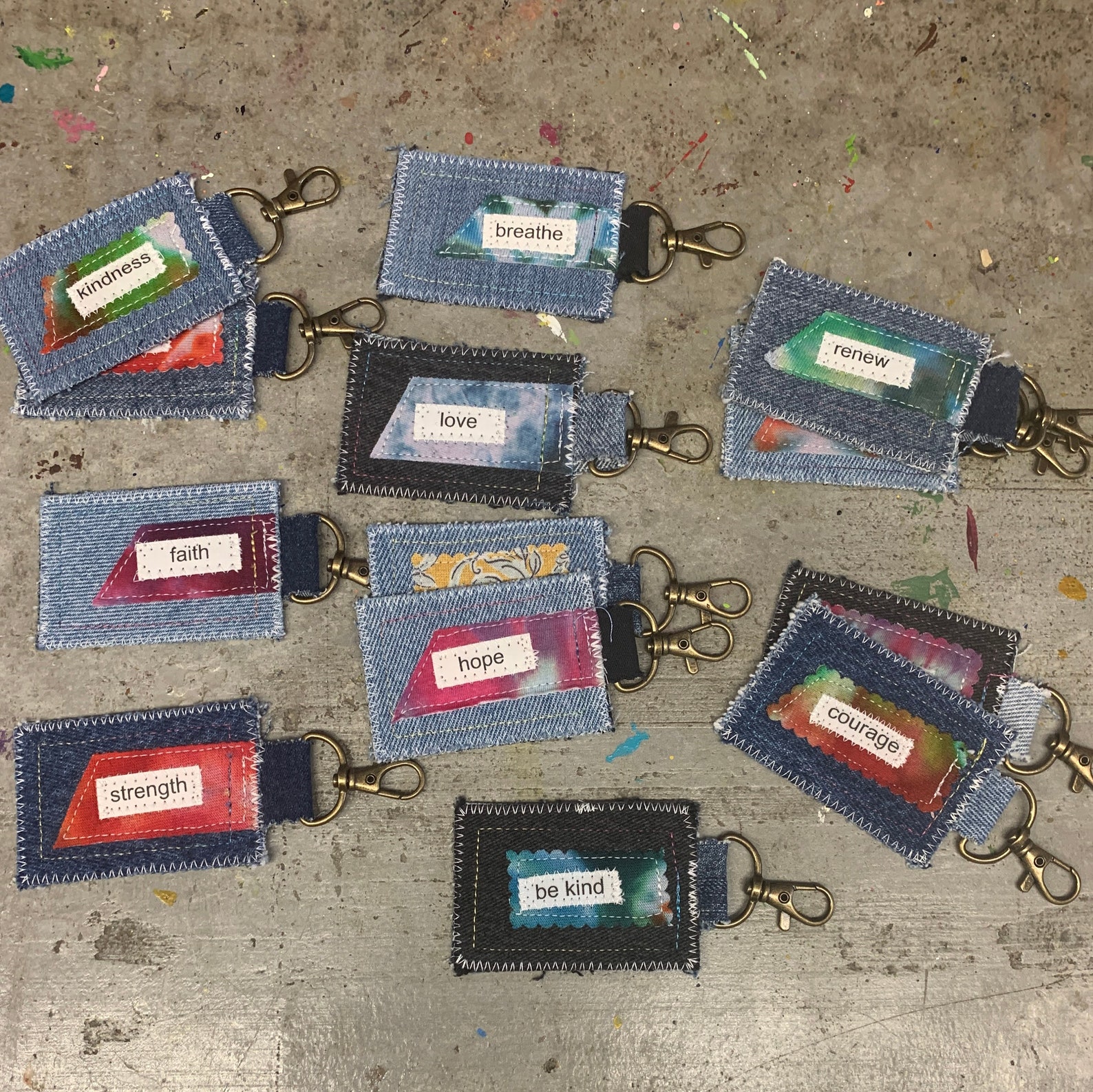 Uplifting Key Chain, Denim Key Fobs,upcycled , Words of Affirmation ...