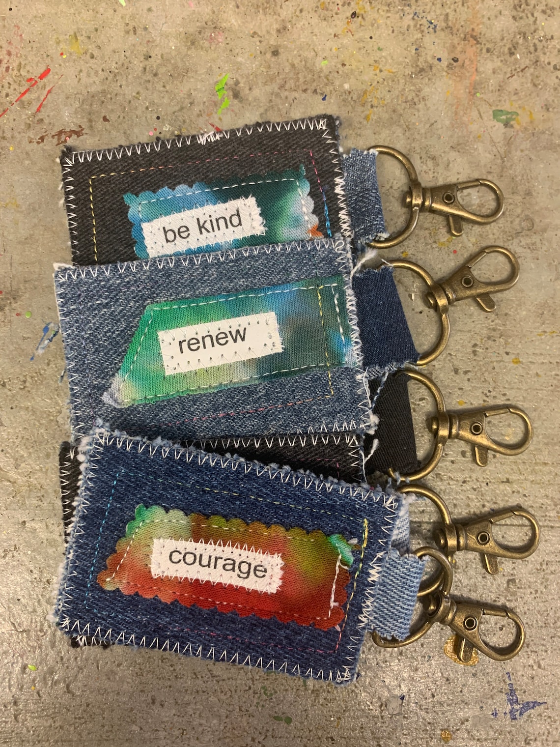 Uplifting Key Chain, Denim Key Fobs,upcycled , Words of Affirmation ...