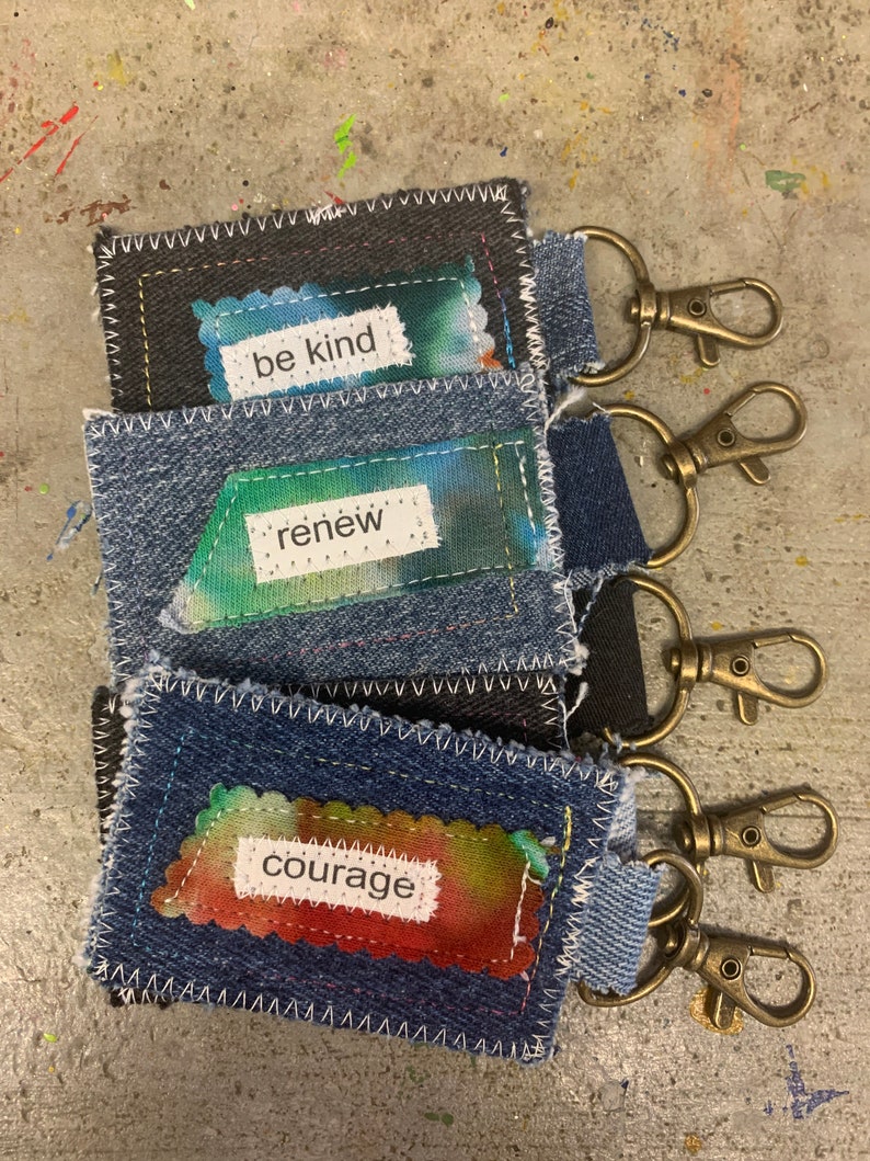 Uplifting Key Chain, Denim Key Fobs,upcycled , Words of Affirmation ...